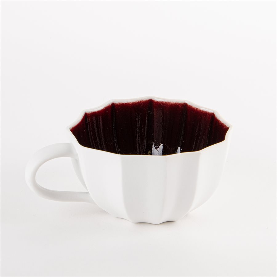 Gas-fired porcelain umbrella mug with red interior