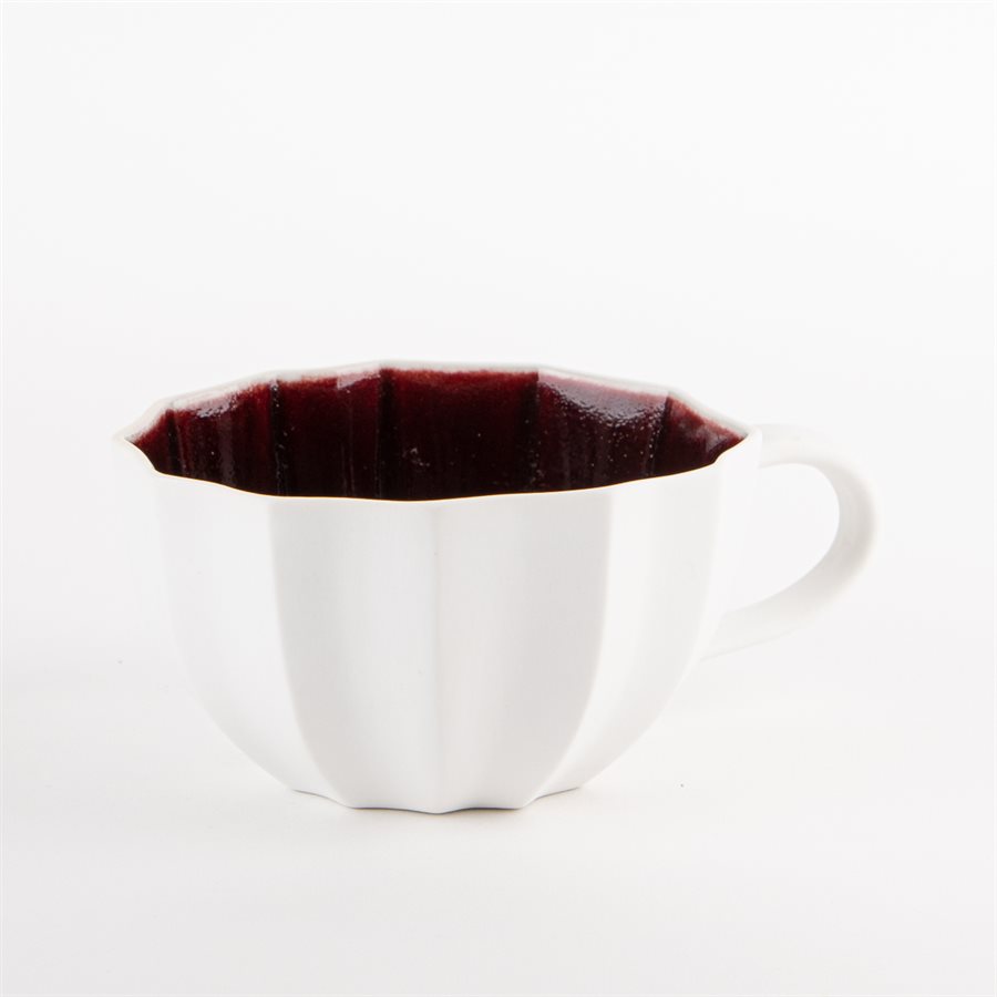 Gas-fired porcelain umbrella mug with red interior