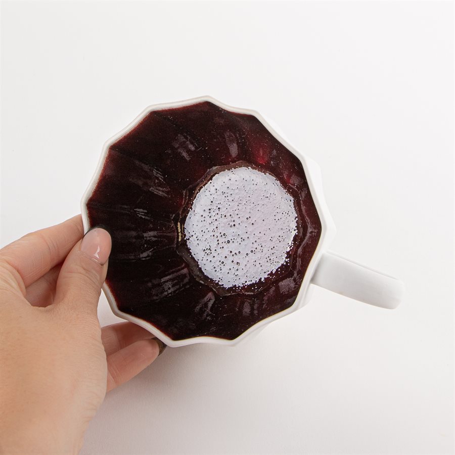 Gas-fired porcelain umbrella mug with red interior